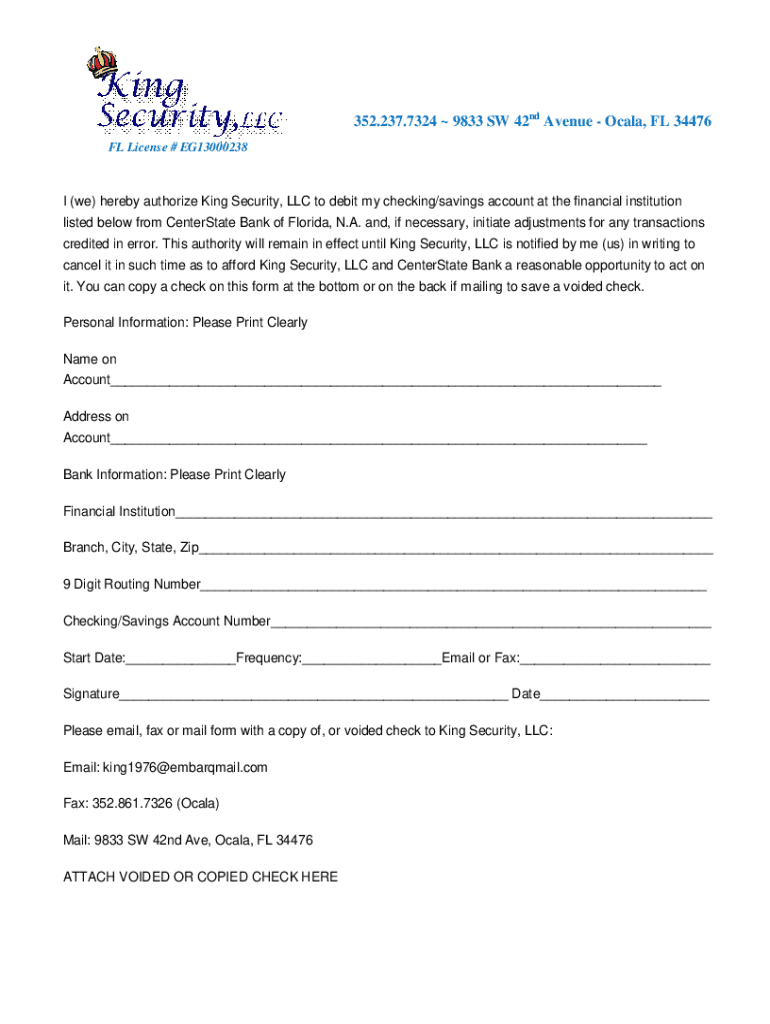 Fillable Online King ACH Auto Pay form.docx Fax Email Print - pdfFiller