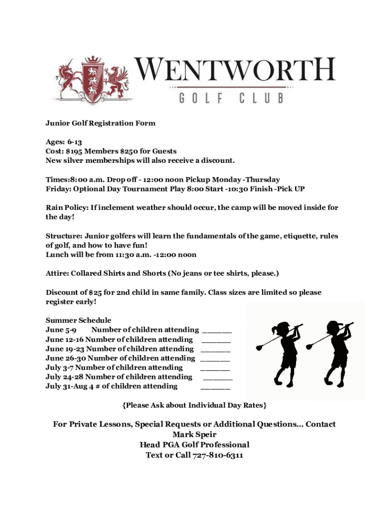 Fillable Online Junior Golf Registration Form 23 Fax Email Print - pdfFiller