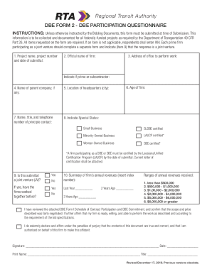 Fillable Online DBE FORM 2 - DBE PARTICIPATION QUESTIONNAIRE Fax Email ...