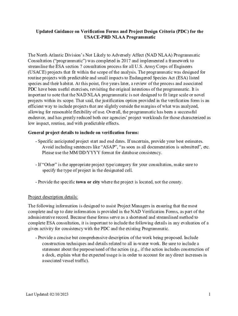 Fillable Online Updated Guidance on Verification Forms and Project Design Criteria (PDC) for the ...