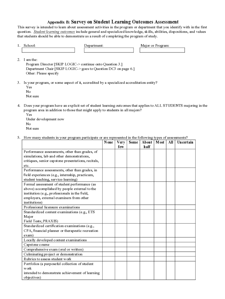 Fillable Online e Current State of Student Learning Outcomes Assessment ...