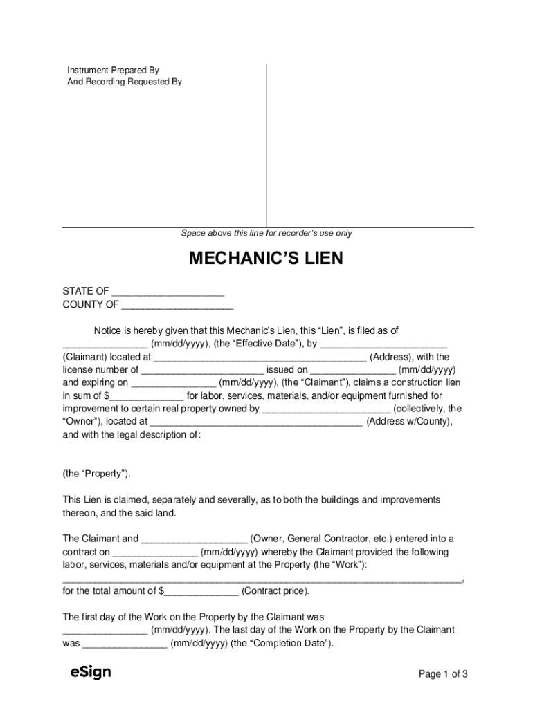 Fillable Online Mechanics Lien Template Fax Email Print - pdfFiller