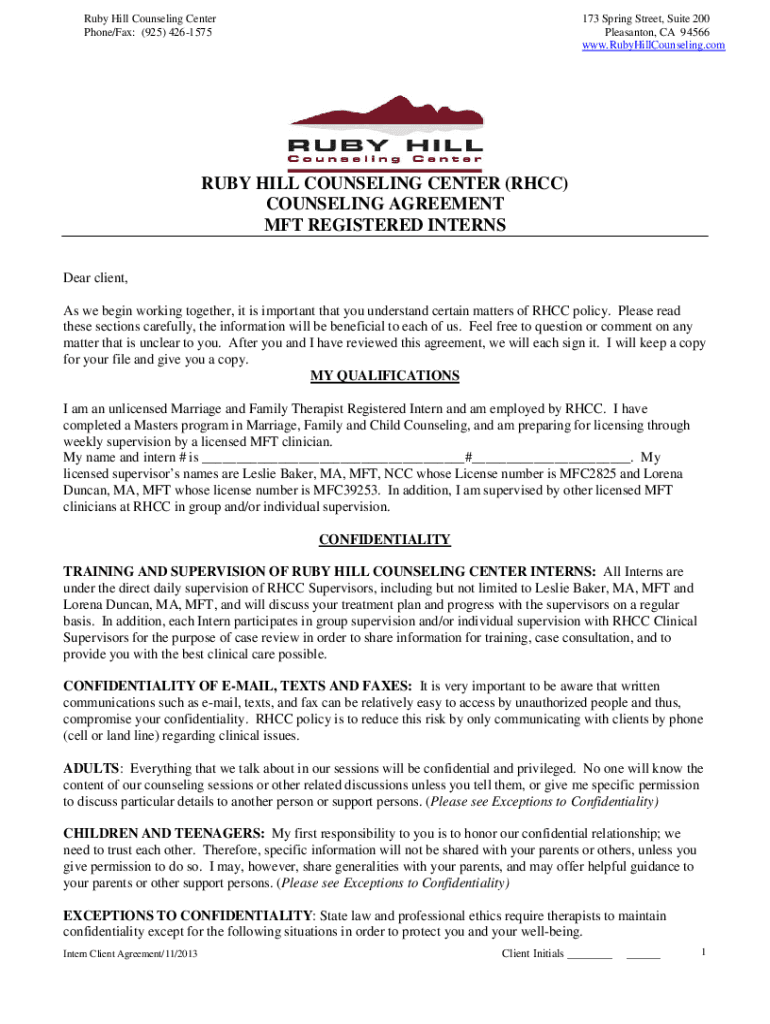 Fillable Online Ruby Hill Marriage And Family Counseling Center, Inc. Fax Email Print - pdfFiller