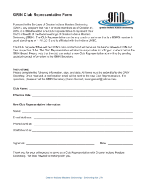 Fillable Online GRIN Club Representative Form Fax Email Print - pdfFiller