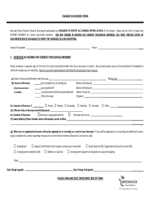 Fillable Online INCOME CHANGE FORMINCOME CHANGES FOR CURRENT HOUSEHOLD ...