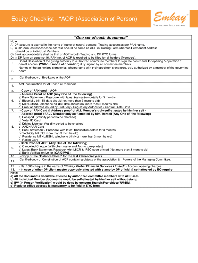 Fillable Online The documents required to open an AOP account ... Fax ...