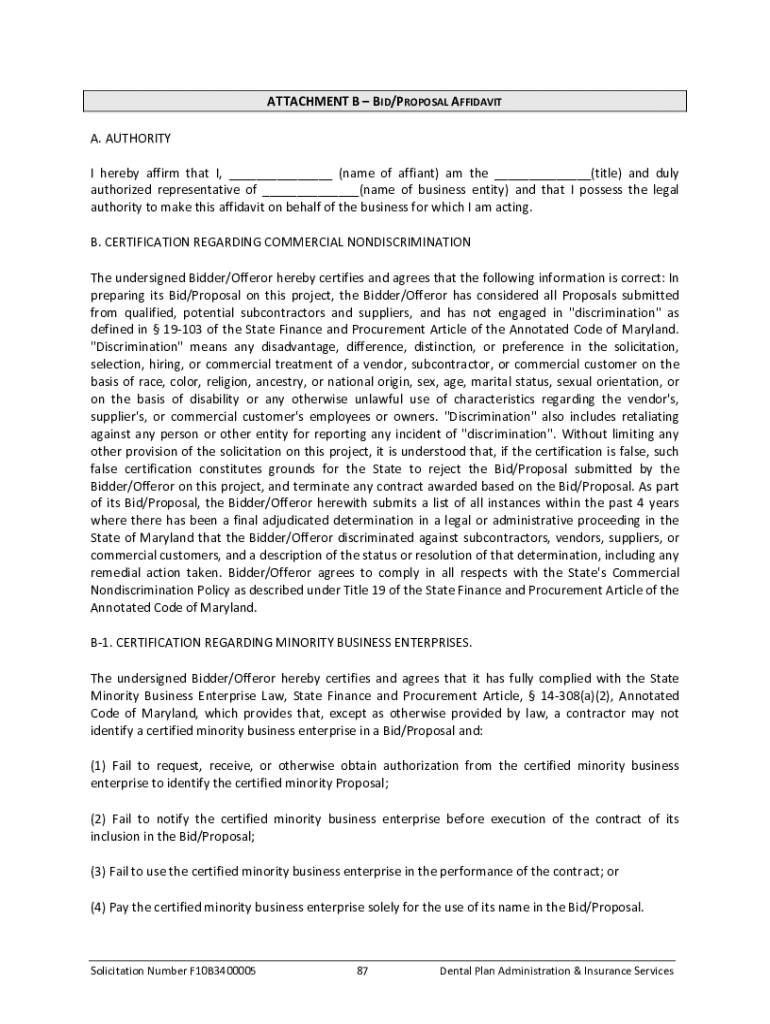 Fillable Online dbm maryland ATTACHMENT CCONTRACT AFFIDAVIT Fax Email Print - pdfFiller