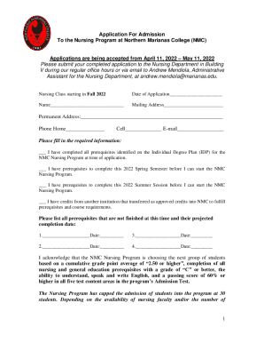 Fillable Online Application for Admission to the NMC Nursing Program ...