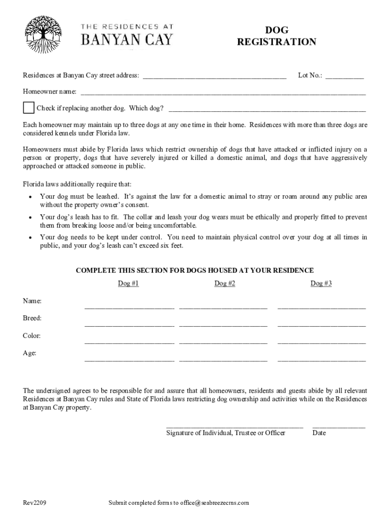 Dog Registration Form - Blank Fillable Template | Fill Out, Print ...
