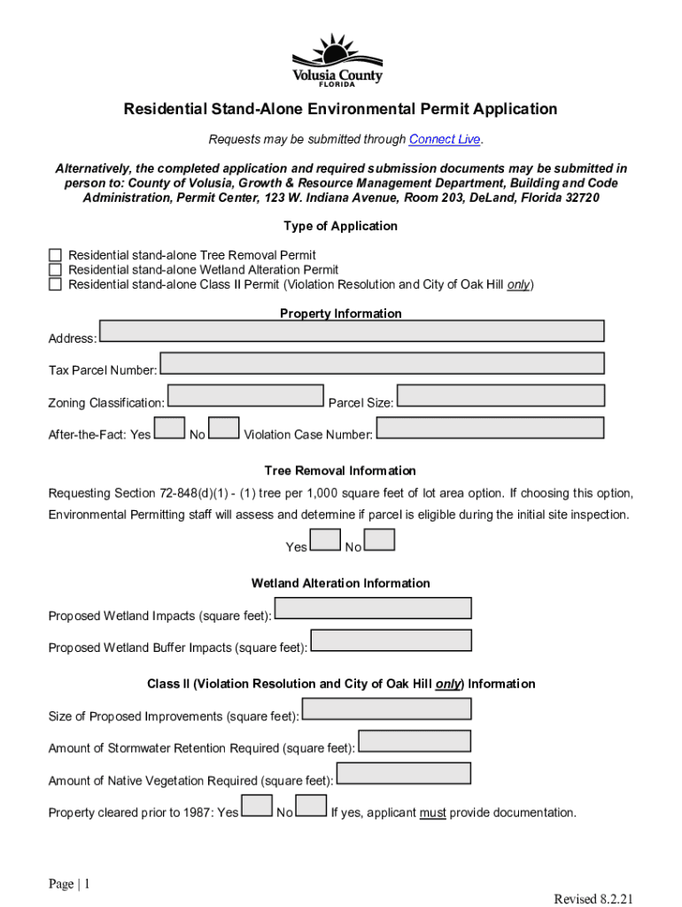 Fillable Online Residential Stand-Alone Environmental Permit ...