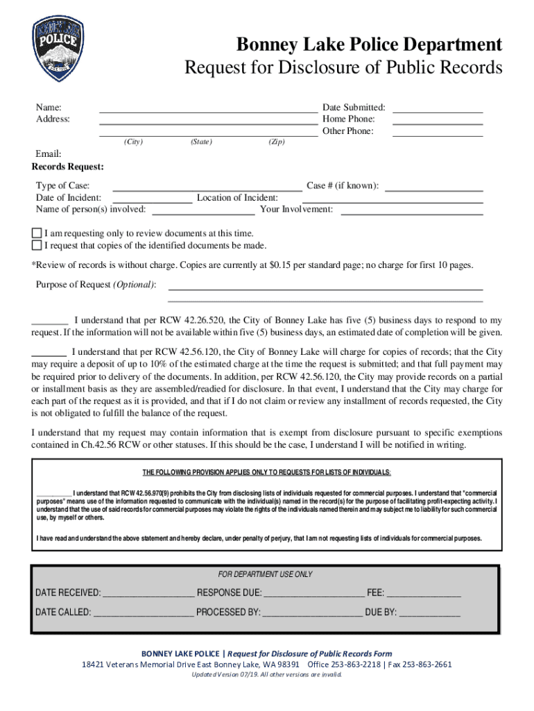 Fillable Online Request for Disclosure of Public Records Form Fax Email Print - pdfFiller
