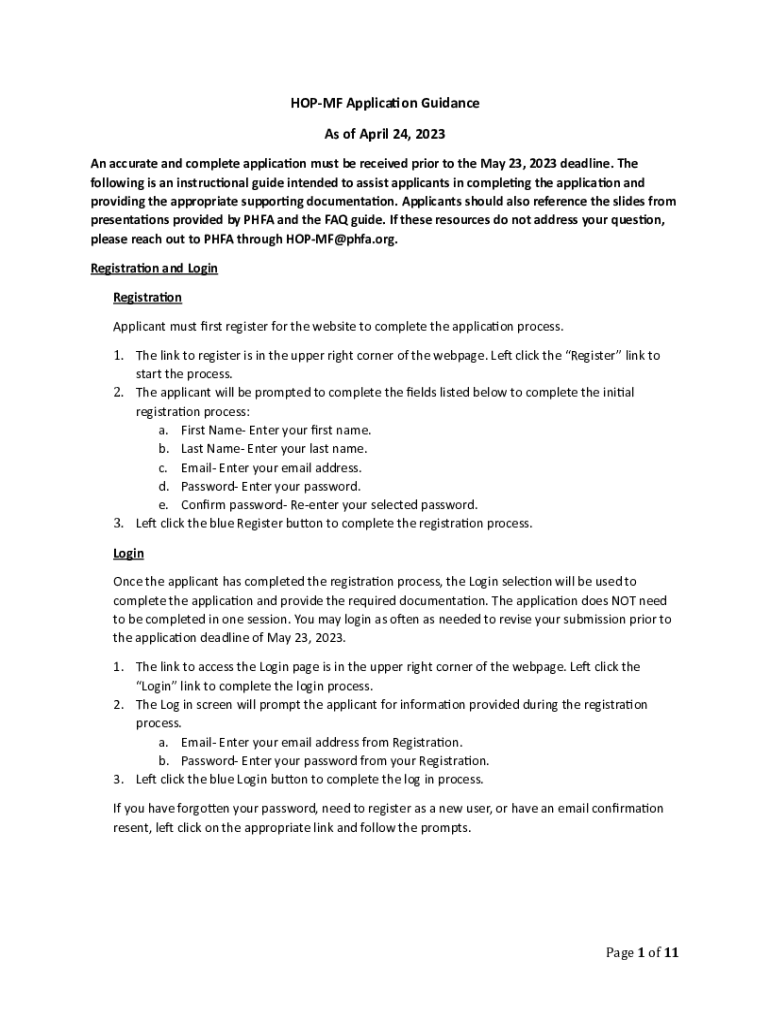 Fillable Online HOP-MF Application Guidance. HOP-MF Application ...