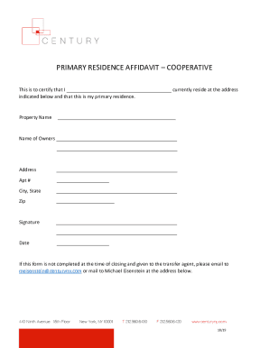 Fillable Online AFFIDAVIT FOR PRIMARY RESIDENCE CLASSIFICATION Fax ...