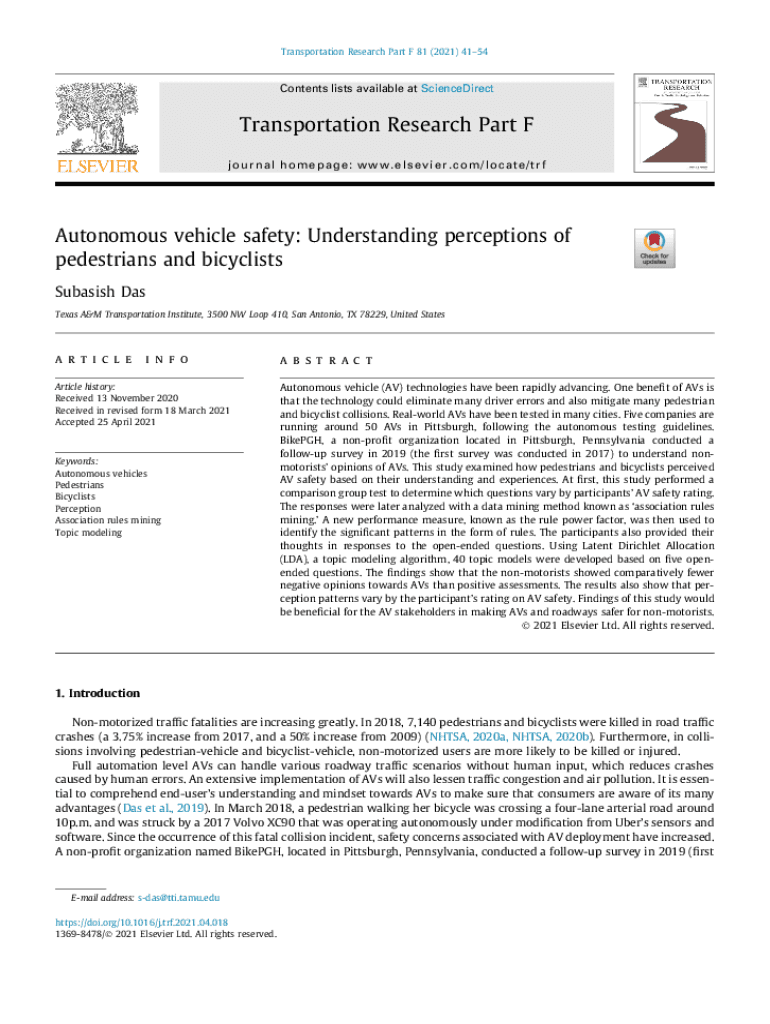 Fillable Online subasish github Autonomous vehicle safety ...