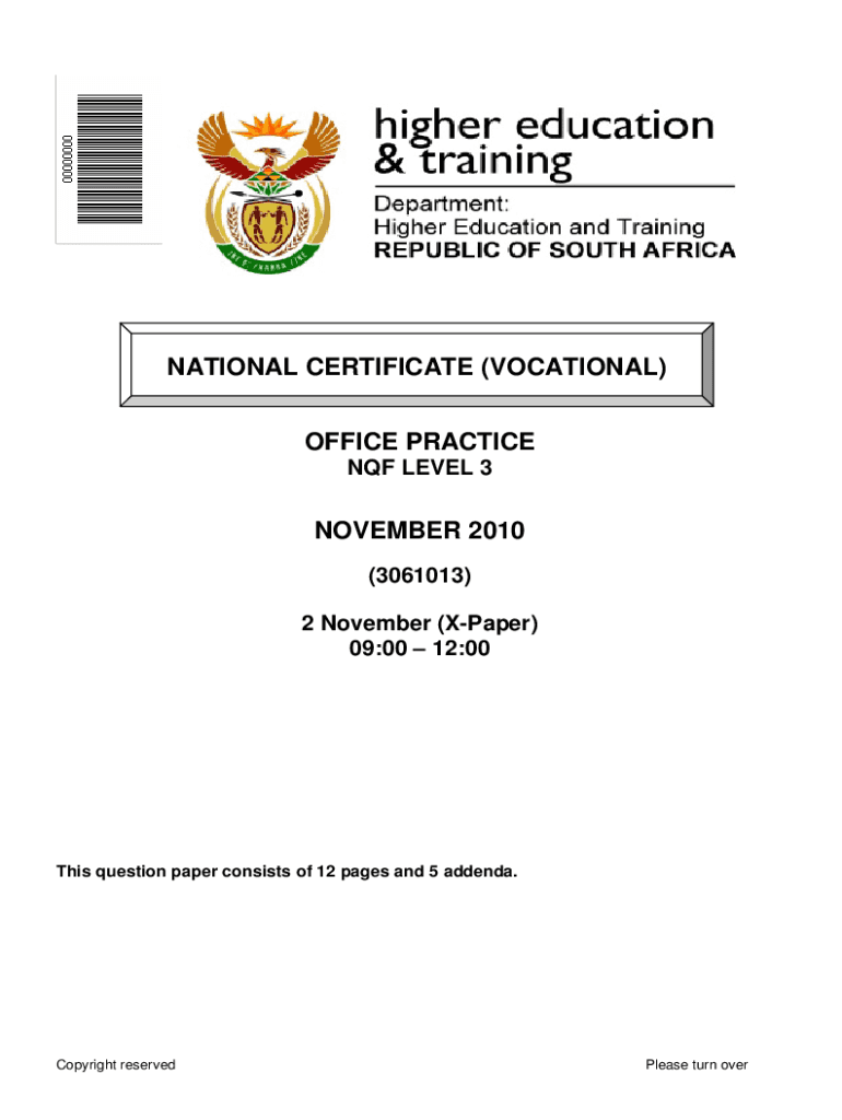 Fillable Online OFFICE PRACTICE - NQF LEVEL 3 (3061013) 13 March ...