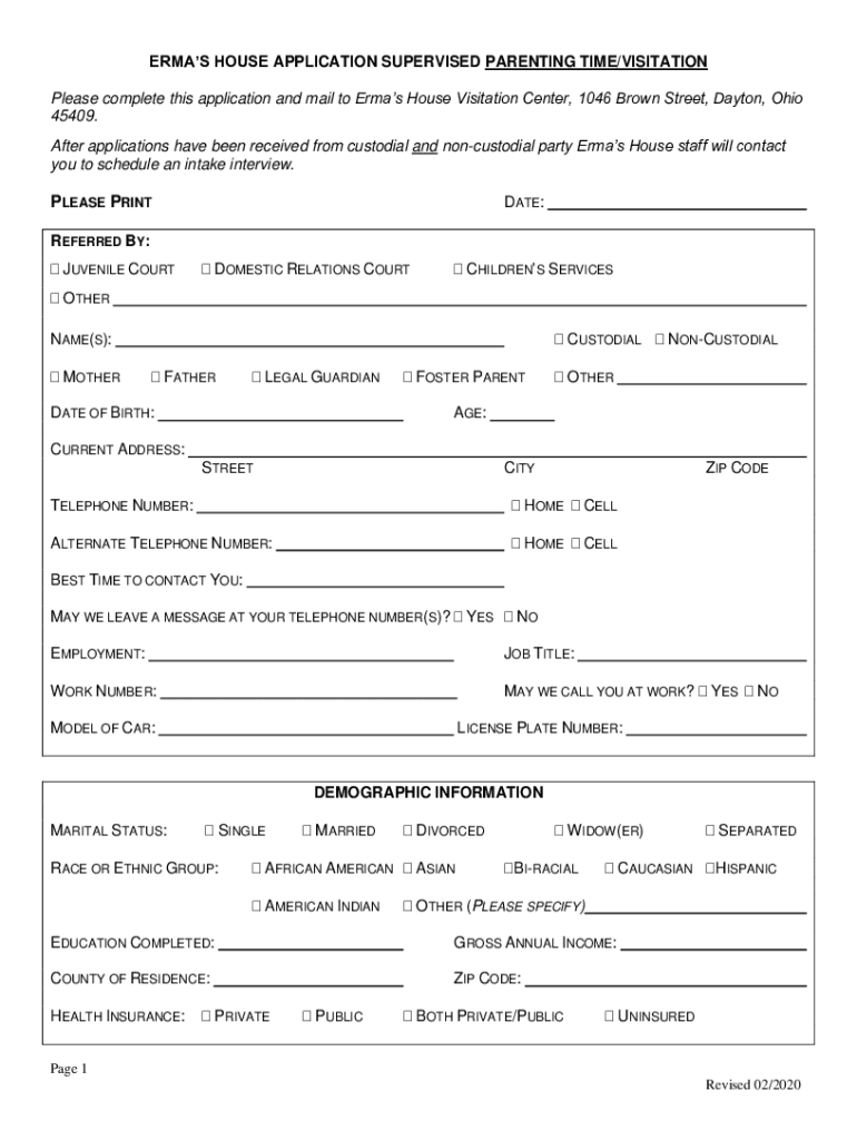 Fillable Online erma's house application supervised parenting time/visitation Fax Email Print ...