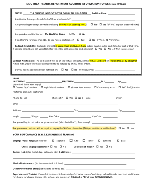 Fillable Online theatrearts santarosa SRJC THEATRE ARTS: AUDITION ...