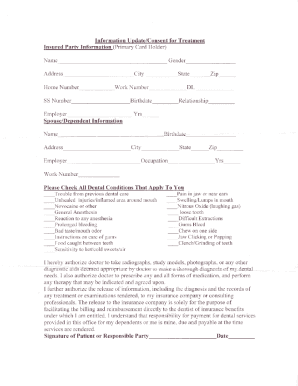 Fillable Online Information Update/Consent for Treatment Insured Party ...