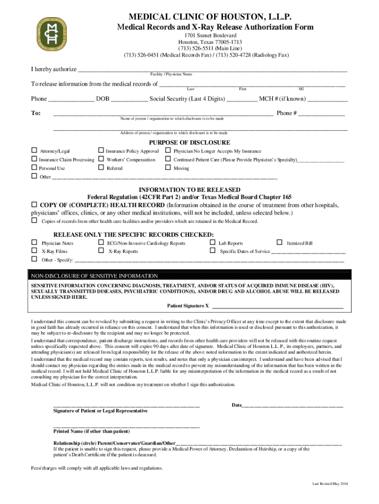 Fillable Online Medical Records and X-Ray Release Authorization Form ...