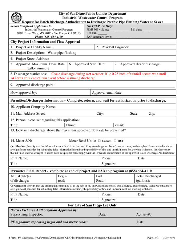 Fillable Online Request for Batch Discharge Authorization to ... Fax ...