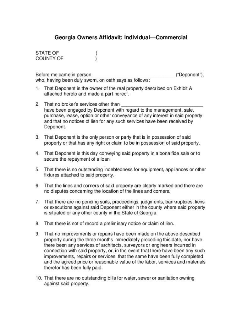 Fillable Online Georgia Owner's Affidavit: Corporate - Commercial Fax ...
