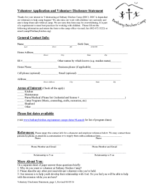 Fillable Online Volunteer Application and Disclosure Statement Current ...