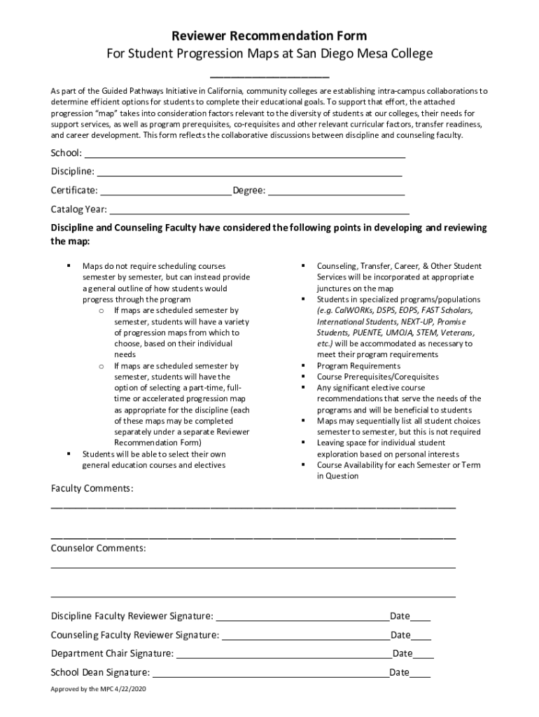 Fillable Online Reviewer Recommendation Form For Student Progression ... Fax Email Print - pdfFiller