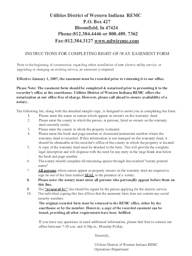 Fillable Online instructions for completing right-of-way easement form ...
