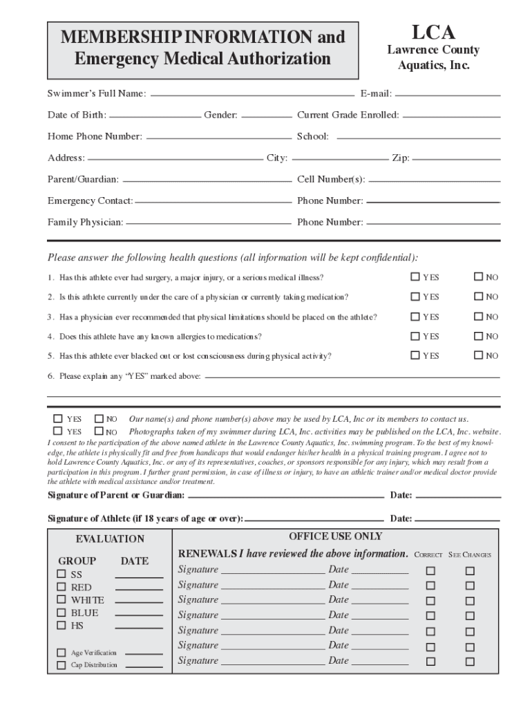 Fillable Online Parent / Guardian: Phone Number: Other Emergency ...