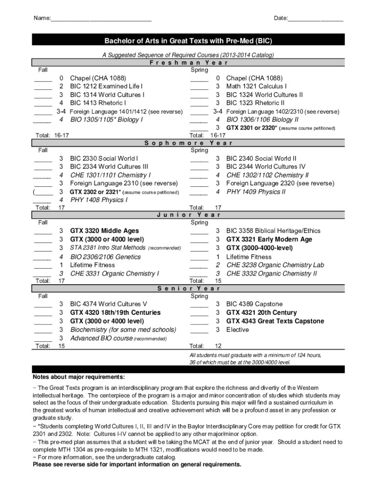Fillable Online Healthcare Studies (BS) - Four-Year Degree Plan ...