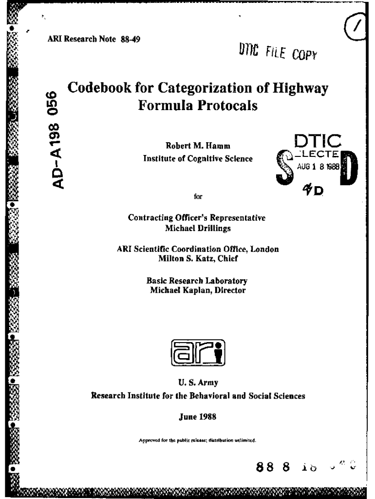 Fillable Online Codebook for Categorization of Highway Formula Protocols. This research note ...