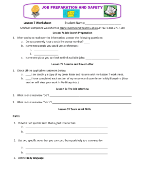 Fillable Online Lesson 7 Worksheet Student Name Fax Email Print - pdfFiller