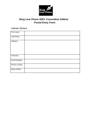 Fillable Online King Lear Prizes 2023: Coronation Edition Postal Entry ...