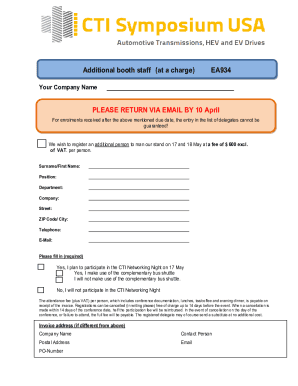 Fillable Online Booth Staff EA934 PLEASE RETURN VIA EMAIL BY 10 April Fax Email Print - pdfFiller