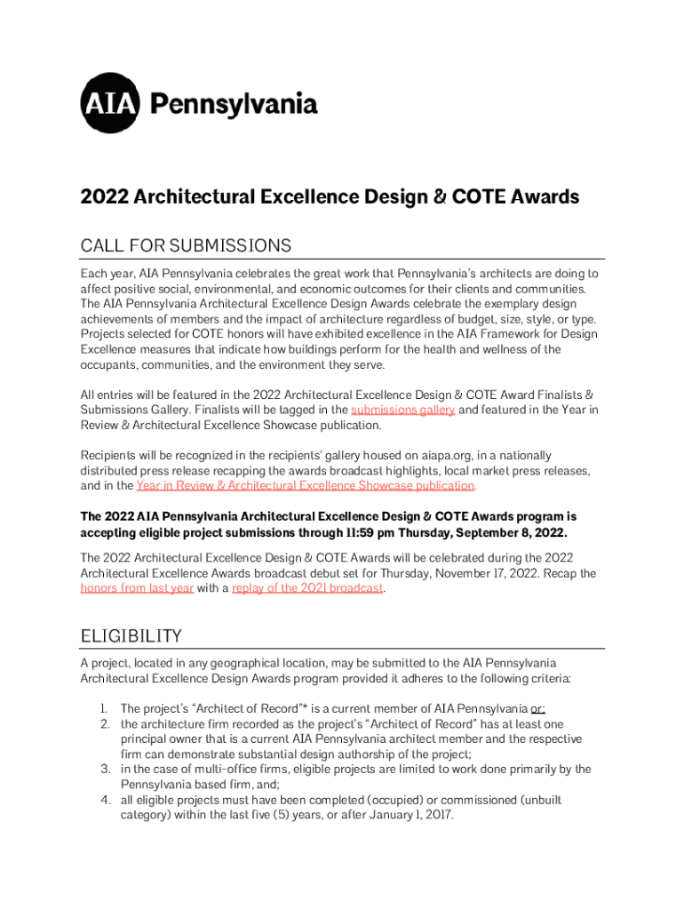 Fillable Online 2022 Architectural Excellence Design & COTE Awards ...