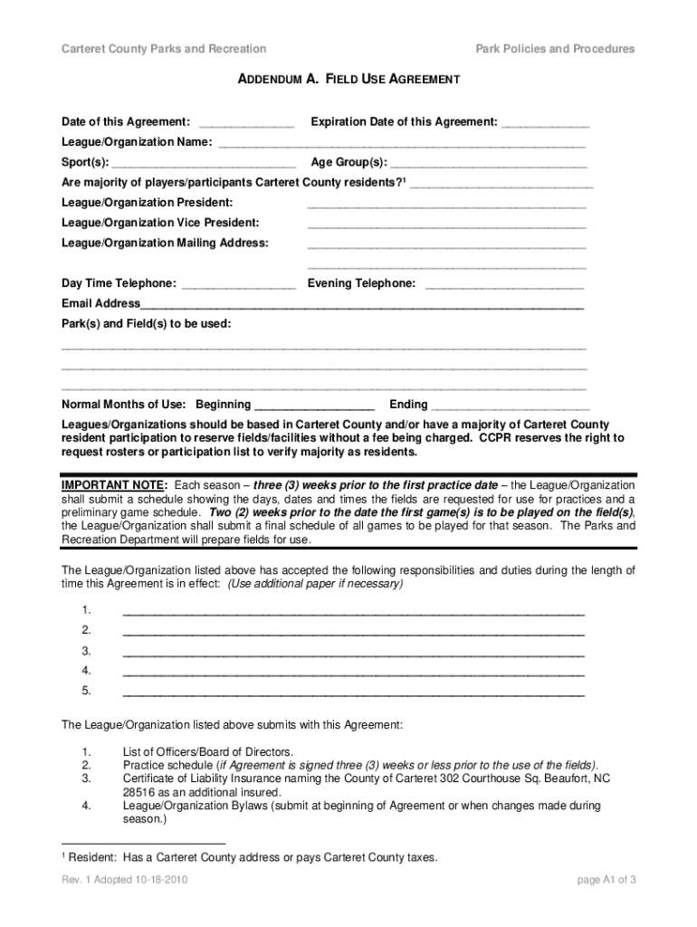 Fillable Online Addendum A- Field Use Agreement Fax Email Print - pdfFiller