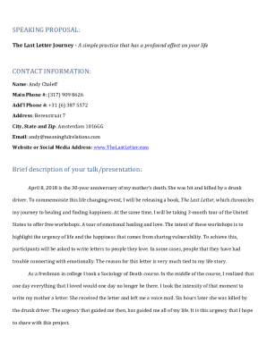 Fillable Online SPEAKING PROPOSAL: - The Last Letter Journey Fax Email ...