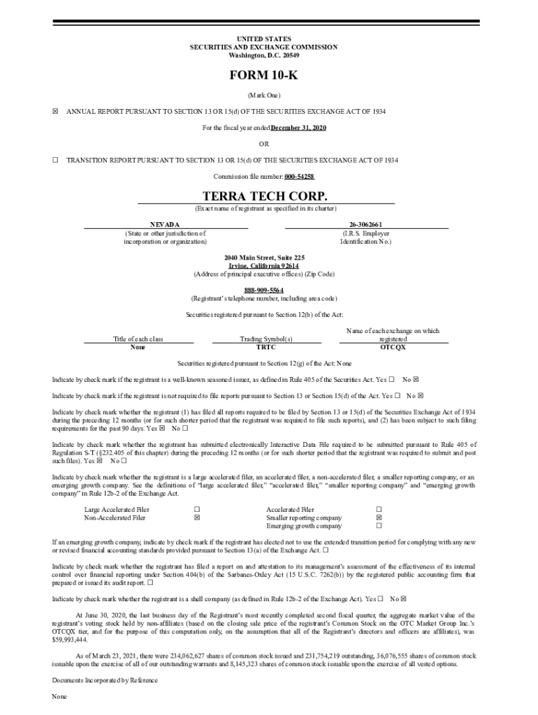 Fillable Online FORM 10-K TERRA TECH CORP. Fax Email Print - pdfFiller