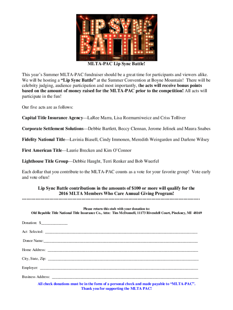 Fillable Online Lip Sync Battle MLTA-PAC Donation Sheet.docx Fax Email Print - pdfFiller