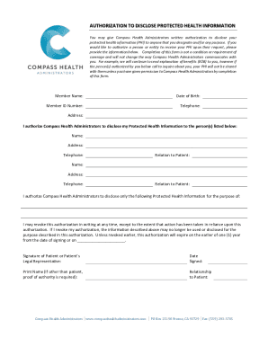 Fillable Online Compass Authorization to Release PHI Form Fax Email ...