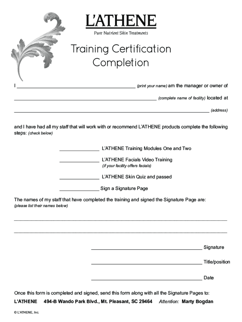 Fillable Online Training Certification Completion Fax Email Print - pdfFiller