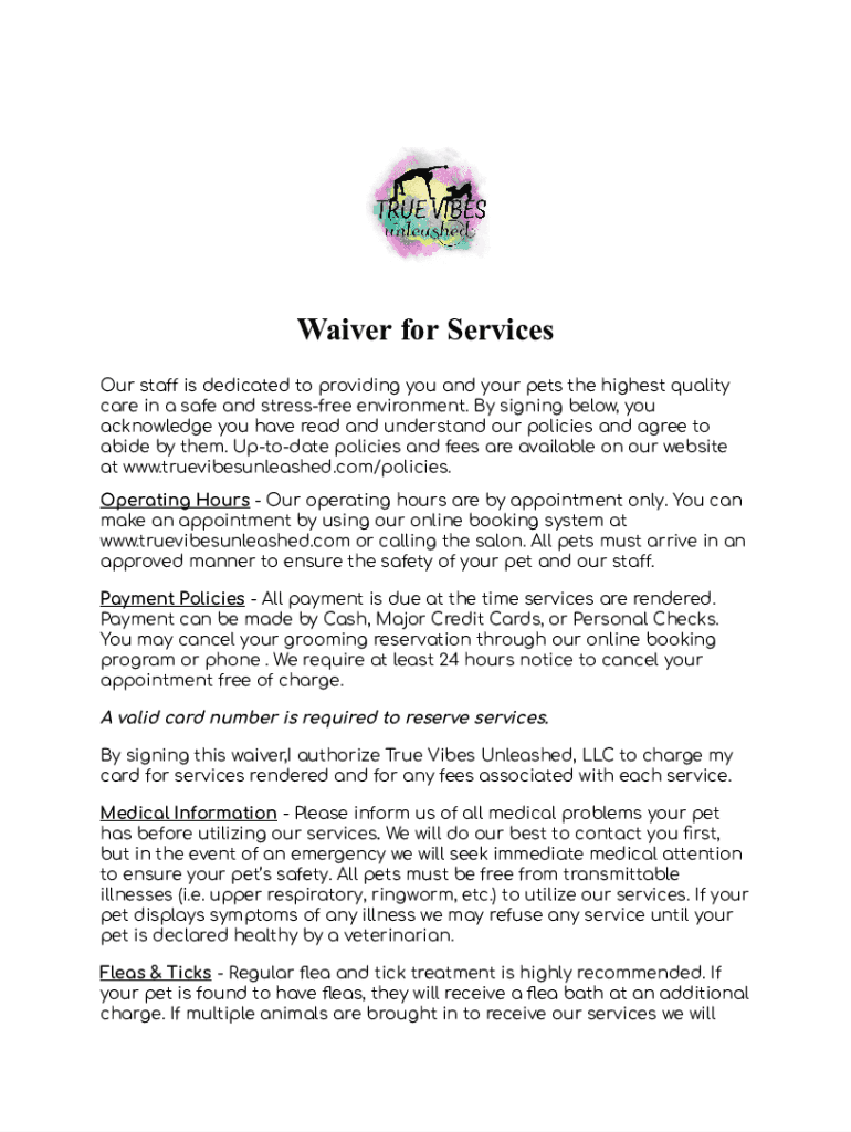 Fillable Online Waiver for Services Fax Email Print - pdfFiller