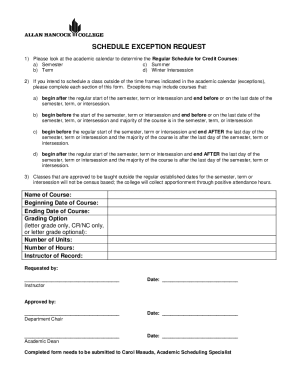 Fillable Online SCHEDULE EXCEPTION REQUEST Fax Email Print - pdfFiller