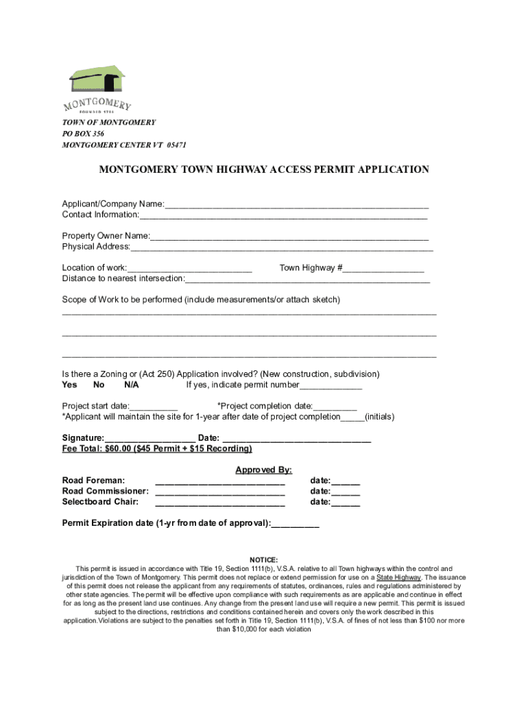 Fillable Online Application Highway Road Permit ... Fax Email Print ...