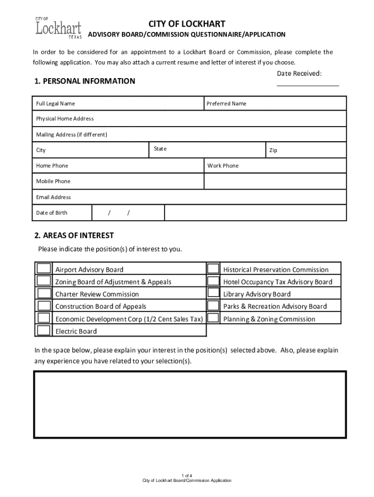 Fillable Online advisory board/commission questionnaire/application Fax ...