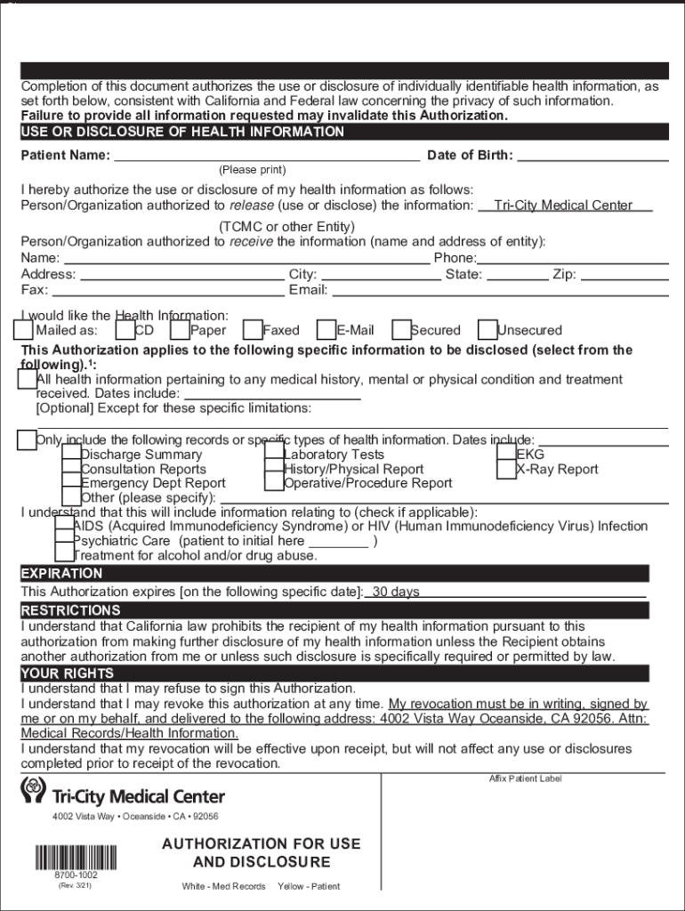 Fillable Online 8700-1002 Authorization for Use and Disclosure English03.2021.pdf Fax Email ...