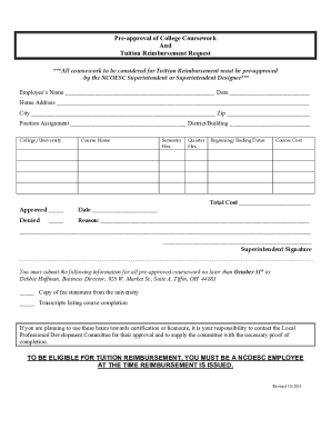 Fillable Online Tuition/Education Reimbursement Pre-Approval Form ...