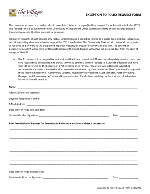 Fillable Online EXCEPTION TO POLICY REQUEST FORM Fax Email Print ...