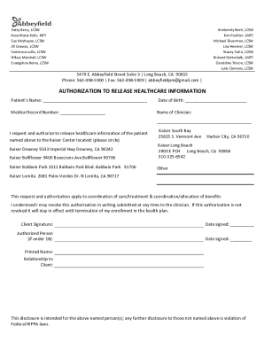 Fillable Online Kaiser Auth to release Info Fax Email Print - pdfFiller