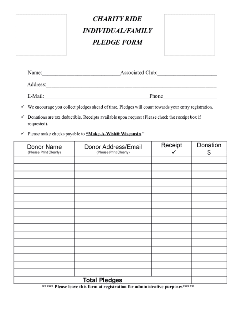 Fillable Online CHARITY RIDE INDIVIDUAL/FAMILY PLEDGE FORM Fax Email ...